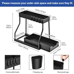 Puricon 2 Pack Under Sink Organizer, 2-Tier L-Shape Sliding Under Sink Organizers and Storage, Under Counter Storage Organizer Pull Out Under Sink Storage for Kitchen Bathroom -Black