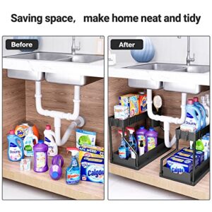 Puricon 2 Pack Under Sink Organizer, 2-Tier L-Shape Sliding Under Sink Organizers and Storage, Under Counter Storage Organizer Pull Out Under Sink Storage for Kitchen Bathroom -Black