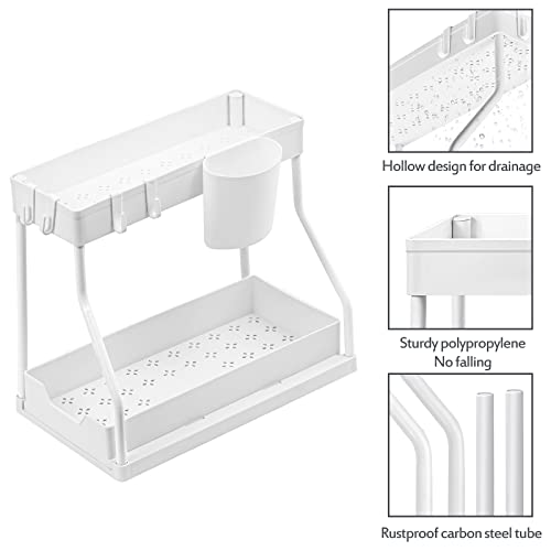 Puricon 2 Pack Under Sink Organizer, 2-Tier L-Shape Sliding Under Sink Organizers and Storage, Under Counter Storage Organizer Pull Out Under Sink Storage for Kitchen Bathroom -White