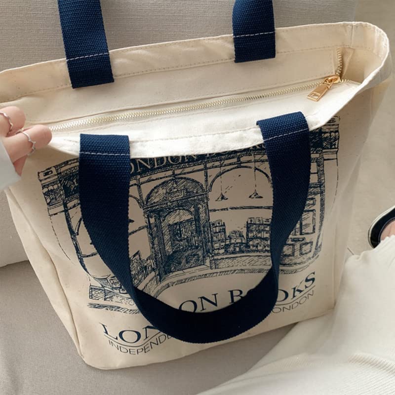 Lefe Liee canvas tote bag for women, tote bag aesthetic with zipper, cute small book tote, Portable Washable Grocery Shopping Gift Bag for Birthday Children's Day Teachers' Day