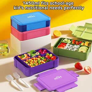 Jelife Lunch Box Kids Bento Box - 1450ml Large Leakproof 6 Compartments Kids Lunchbox Toddler Bento Box with Utensils for Back to School,Book-Style Reusable Lunch Snack Containers for Daycare