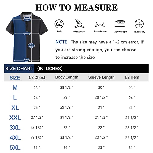 TIHEEN Mens Short Sleeve Big and Tall Golf Polo Shirt Moisture Wicking Performance Casual Polo Shirts Side Blocked(Black/Blue 4XL)