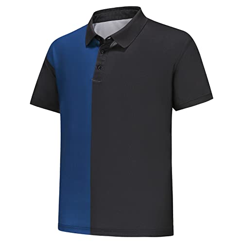 TIHEEN Mens Short Sleeve Big and Tall Golf Polo Shirt Moisture Wicking Performance Casual Polo Shirts Side Blocked(Black/Blue 4XL)