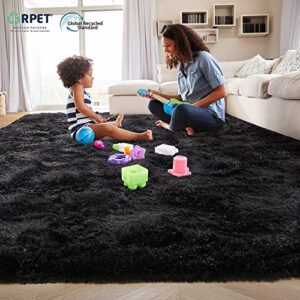 Foxmas Black Rug for Bedroom, Area Rug 4x6 Feet, Throw Rugs with Rubber Backing Washable, Rugs for Bedroom Aesthetic, Black Fluffy Rug for Living Room, Dorm Rug Fuzzy Carpet Rugs Room Decor