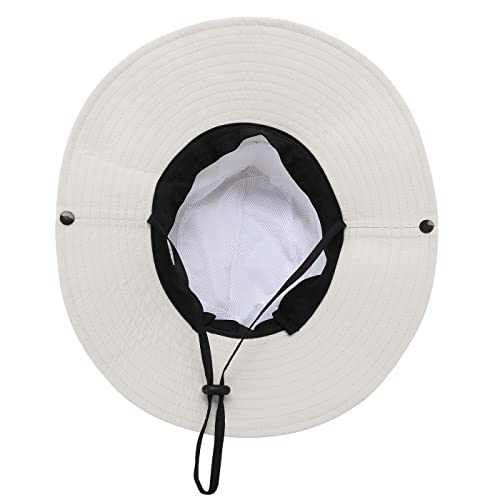 Women's Sun Hat with Ponytail-Hole Fishing Hat Beach Hat UV Protection Foldable Hat for Outdoor Yard Work Mesh Wide Brim Bucket Hat (Beige)