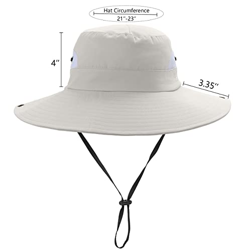 Women's Sun Hat with Ponytail-Hole Fishing Hat Beach Hat UV Protection Foldable Hat for Outdoor Yard Work Mesh Wide Brim Bucket Hat (Beige)