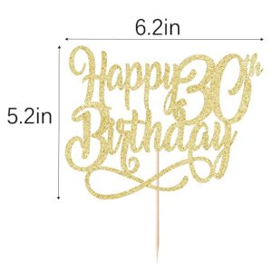 Qertesl Gold Glitter Happy 30th Birthday Cake Topper,Cheers to 30Years,happy 30th Birthday Cake Topper,30th Anniversary Cake Topper， men and women 30 years old happy birthday Party Decoration