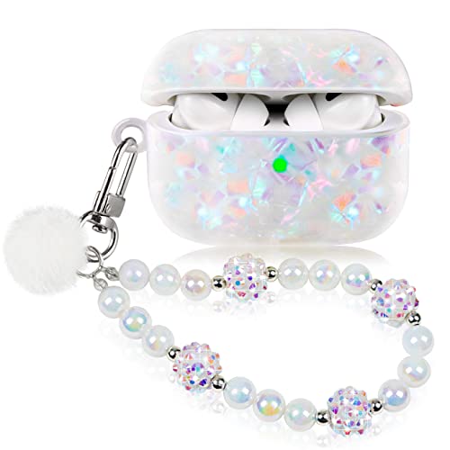 Cute Case for Airpod Pro with Pearl Lanyard Girly Cover Compatible with AirPods Pro 1st Generation (2019) Shell for Women