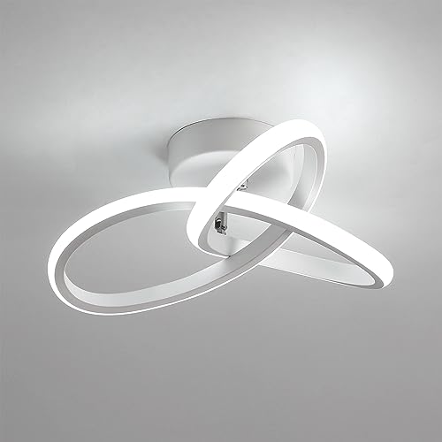 AUA LED Ceiling Light, Modern Semi Flush Mount Ceiling Lights Fixture, 22W Cool White 6500K Hallway Light Fixtures Ceiling Lamps for Kitchen Dining Room Living Room Bedroom Spiral Design