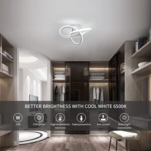 AUA LED Ceiling Light, Modern Semi Flush Mount Ceiling Lights Fixture, 22W Cool White 6500K Hallway Light Fixtures Ceiling Lamps for Kitchen Dining Room Living Room Bedroom Spiral Design