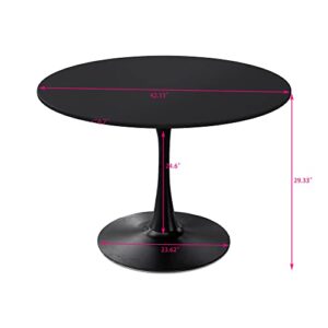 DKLGG 42" Modern Round Dining Table with MDF Table Top, Metal Base Pedestal Table Tulip Table Kitchen Table for 4-6 Person, Small Space Home, End Table Leisure Coffee Table, Black