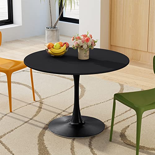 DKLGG 42" Modern Round Dining Table with MDF Table Top, Metal Base Pedestal Table Tulip Table Kitchen Table for 4-6 Person, Small Space Home, End Table Leisure Coffee Table, Black