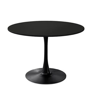 DKLGG 42" Modern Round Dining Table with MDF Table Top, Metal Base Pedestal Table Tulip Table Kitchen Table for 4-6 Person, Small Space Home, End Table Leisure Coffee Table, Black