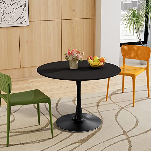 DKLGG 42" Modern Round Dining Table with MDF Table Top, Metal Base Pedestal Table Tulip Table Kitchen Table for 4-6 Person, Small Space Home, End Table Leisure Coffee Table, Black