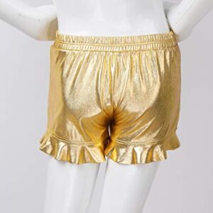 Venjoe Kids Girls Shiny Metallic Ruffled Shorts Gymnastics Bottoms Jazz Cheer Dance Performance Hot Pants Gold 12 Years