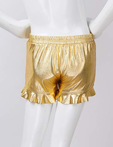 Venjoe Kids Girls Shiny Metallic Ruffled Shorts Gymnastics Bottoms Jazz Cheer Dance Performance Hot Pants Gold 12 Years