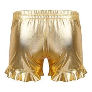 Venjoe Kids Girls Shiny Metallic Ruffled Shorts Gymnastics Bottoms Jazz Cheer Dance Performance Hot Pants Gold 12 Years