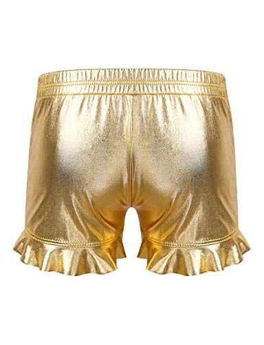 Venjoe Kids Girls Shiny Metallic Ruffled Shorts Gymnastics Bottoms Jazz Cheer Dance Performance Hot Pants Gold 12 Years