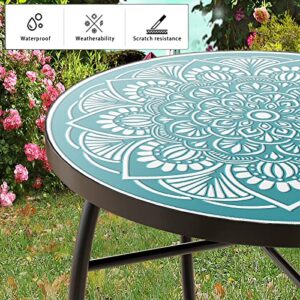 FROMJBEST Mosaic Outdoor Side Table, Patio Side Table, Weather Resistant 14" Diameter 21" H Ceramic Tile Round Outside Table for Patio, Porch, Garden, Pool, Indoor&Outdoor,Plant Stand (Cyan)