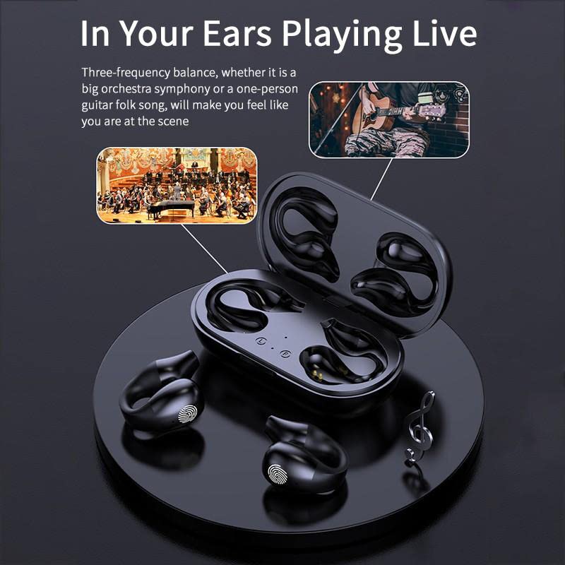 Ear Clip Bone Conduction Headphones Bluetooth 5.3, Wireless Open Ear Clip on Earbuds,Waterproof Mini Sport Running Painless Earring Earphone, Noise Cancelling/HiFi Quality/Long Battery Life