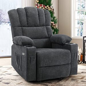 yitahome glider rocker recliner chair with massage and heat, fabric recliner chair, manual rocking recliner chair with 2 cup holders, usb charge port and side pocket,grey