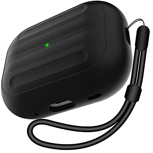 Anti-Lost Case for AirPods Pro (2nd Generation),one-Piece Design case,Wireless Charging, LED Visible,Lanyard Included. (Black)