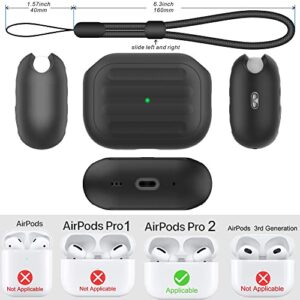 Anti-Lost Case for AirPods Pro (2nd Generation),one-Piece Design case,Wireless Charging, LED Visible,Lanyard Included. (Black)