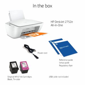 HP DeskJet 2742e Series Inkjet Color All-in-One Printer I Print Copy Scan I Wireless USB Connectivity I Mobile Printing I Up to 4800 x 1200 DPI I Print Up to 7.5 ISO PPM I White + Printer Cable