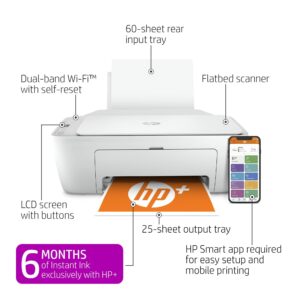 HP DeskJet 2742e Series Inkjet Color All-in-One Printer I Print Copy Scan I Wireless USB Connectivity I Mobile Printing I Up to 4800 x 1200 DPI I Print Up to 7.5 ISO PPM I White + Printer Cable