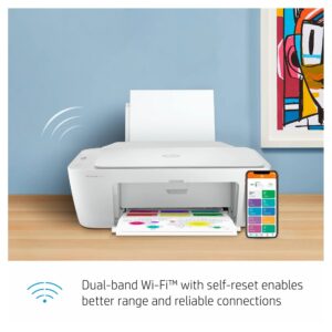 HP DeskJet 2742e Series Inkjet Color All-in-One Printer I Print Copy Scan I Wireless USB Connectivity I Mobile Printing I Up to 4800 x 1200 DPI I Print Up to 7.5 ISO PPM I White + Printer Cable