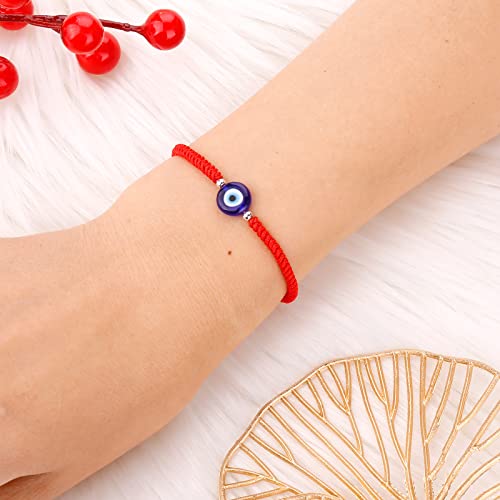 Handmade String Red evil eye bracelets blue evil eye jewelry bracelet for women men teen girls boy pack of 2 braclets mal de ojo bracelets ojo turco pulsera (2 Red with silver bead)