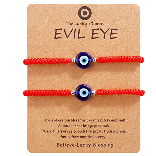 Handmade String Red evil eye bracelets blue evil eye jewelry bracelet for women men teen girls boy pack of 2 braclets mal de ojo bracelets ojo turco pulsera (2 Red with silver bead)