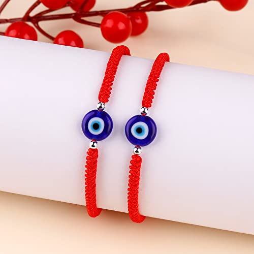 Handmade String Red evil eye bracelets blue evil eye jewelry bracelet for women men teen girls boy pack of 2 braclets mal de ojo bracelets ojo turco pulsera (2 Red with silver bead)