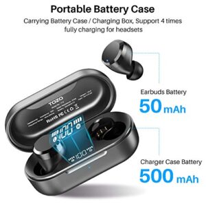 TOZO T12 2022 Wireless Earbuds Bluetooth 5.3 Headphones Premium Sound Performance Touch Control LED Digital Display Wireless Charging Case Earphones Dark Black (Renewed)