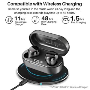 TOZO T12 2022 Wireless Earbuds Bluetooth 5.3 Headphones Premium Sound Performance Touch Control LED Digital Display Wireless Charging Case Earphones Dark Black (Renewed)