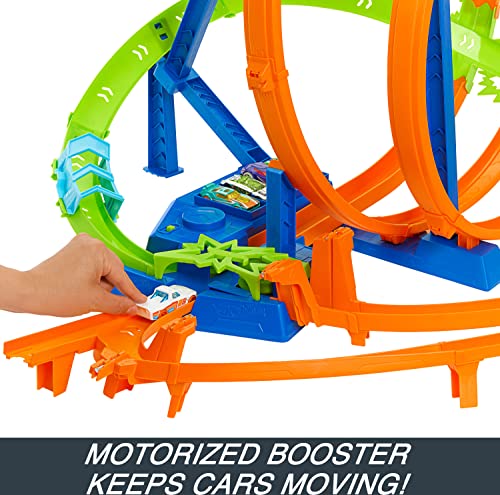 Hot Wheels Track Set, Epic Crash Dash with 5 Crash Zones, Motorized Booster and 1 Hot Wheels 1:64 Scale Toy Car, Easy Storage