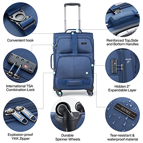 Hanke Luggage Sets 2 Piece 20/28 Inch Softside Expandable Carry On Luggage Checked luggage Large Suitcase with Lock Travel Luggage Suitcases with Wheels Upright Rolling Luggage for Women Men