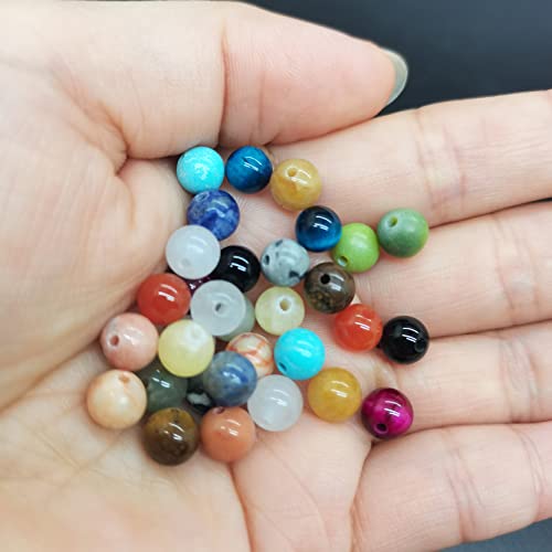 750pcs 6mm Natural Round Stone Beads Real Gemstone Beading Loose Gemstone Hole Size 1mm Smooth Beads for Bracelet Necklace Earrings Jewelry Making,Box Packed(15 Colors-3,6mm)