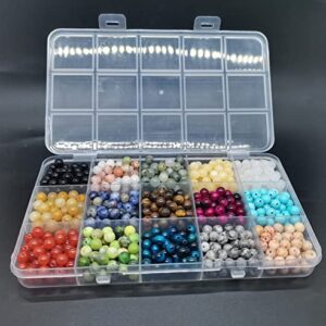 750pcs 6mm Natural Round Stone Beads Real Gemstone Beading Loose Gemstone Hole Size 1mm Smooth Beads for Bracelet Necklace Earrings Jewelry Making,Box Packed(15 Colors-3,6mm)