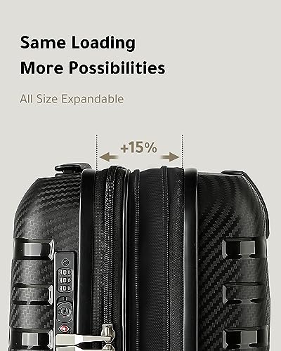 LUGGEX Carbon Fiber Pattern Carry-On Luggage 22x14x9 - Impact-Resistant PP Material - High Rebound Toughness & Anti-Explosion Zipper (Black Suitcase)…