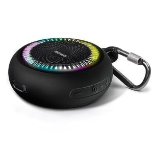 bluetooth shower speaker waterproof - small portable bluetooth speaker wireless with clip - powerful bass and louder volume - colorful lights and lightweight with tws pairing - black