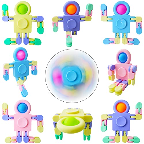 FIDWOD 8PCS Pop Fidget Spinner Toy- Transformable Sensory Robot Fingertip Toy - Party Favors Pack for Kids Adults - Stress Relief Autism Goodie Bag Stuffers - Birthday Gifts Prizes for Boys