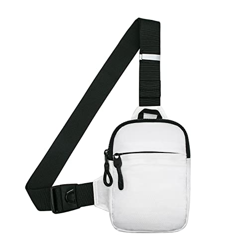 Long Keeper Mini Sling Bag - Men Women Small Waterproof Crossbody Bag Casual Phone Chest Bag for Travelling Hiking (White)