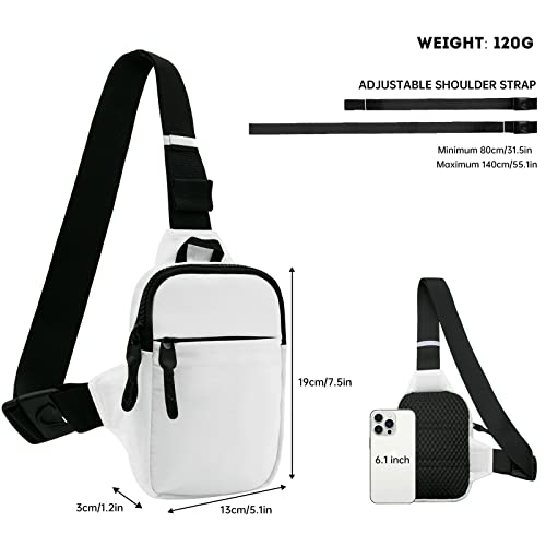 Long Keeper Mini Sling Bag - Men Women Small Waterproof Crossbody Bag Casual Phone Chest Bag for Travelling Hiking (White)