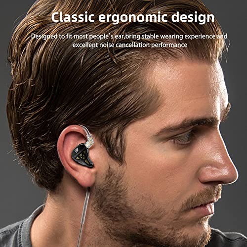 KZ DQS Dynamic Driver Semi-Open HiFi Sound in-Ear Headphones/Earphones/Earbuds, KZ Extra Bassy Drummer in Ear Monitor Headset (Black, with Microphone)