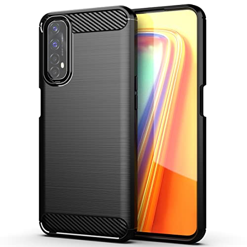 KOARWVC Phone Case for Realme 7 4G/Realme Narzo 20 Pro Case Carbon Fiber Shockproof Rugged Shield Anti-Scratch Soft TPU Back Cover Protective Cases for Realme 7 4G (Black)