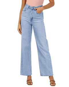 sysea women's straight jeans casual loose high waist solid wide leg ankle denim pant, sky blue, 4