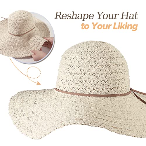 Sun Hat Womens, Beach Floppy Hats for Women Foldable, Wide Brim Summer Packable Lace Sun Beach Floppy Hats Women Beige