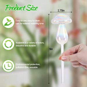 Jiuhexuj Plant Watering Globes -4 Pack Iridescent Rainbow Gradient Color Clear Mushroom Self Watering Spikes-Plant Watering Bulbs Devices for Indoor and Outdoor Plants - Measures 9" L x 2.7" D