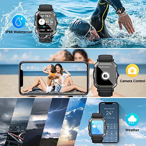 Rlaineox Smart Watch for Men Fitness Tracker: (Make/Answer Call) Bluetooth Military Smartwatch for Android Phones iPhone Waterproof Outdoor Tactical Digital Sport Run Watches Blood Heart Rate Monitor